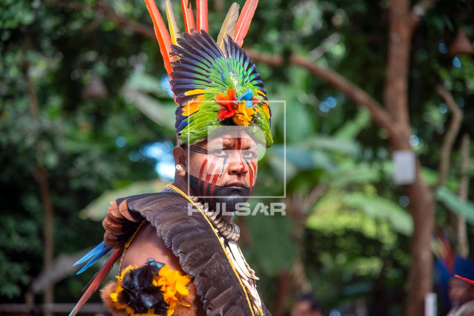 Homem indígena da etnia Pataxó - cacique Syrata Pataxó - durante festa ...