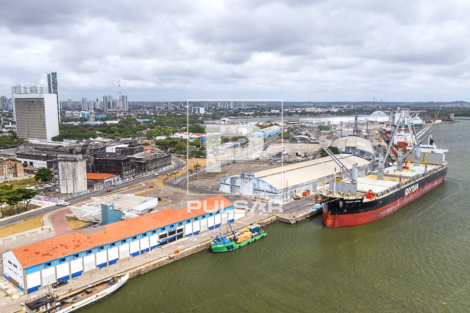 Vista de drone do Porto de Recife nas margens do rio Capiberibe ...